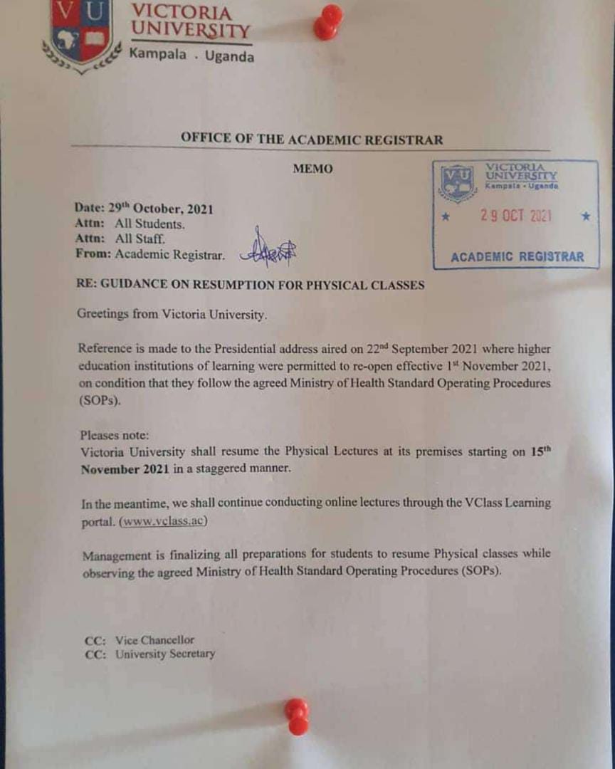 Victoria University sets date, guidelines for resumption of physical ...