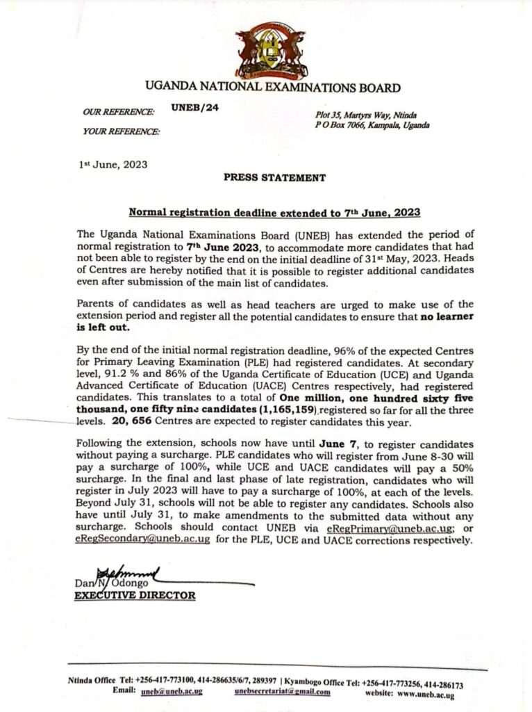 UNEB extends deadline for registration of PLE, UCE and UACE candidates ...