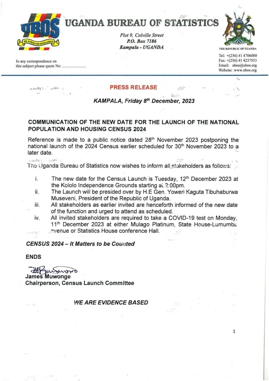 UBOS to launch 2024 national census tomorrow